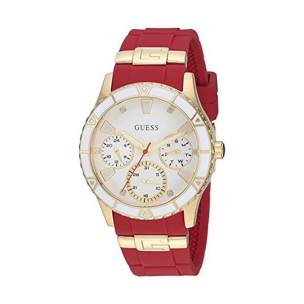 腕時計 ゲス GUESS レディース U1157L2 GUESS Gold-Tone + Iconic Red Stain Resistant Silicone Watch with Day, Date + 24 Hour Military...