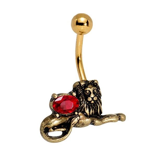 ボディキャンディー ボディピアス アメリカ 日本未発売 ウォレット ブランド かわいい 綺麗 60975 Body Candy Gold PVD Steel Red Accent Resting Guardian Lion Belly Bu...