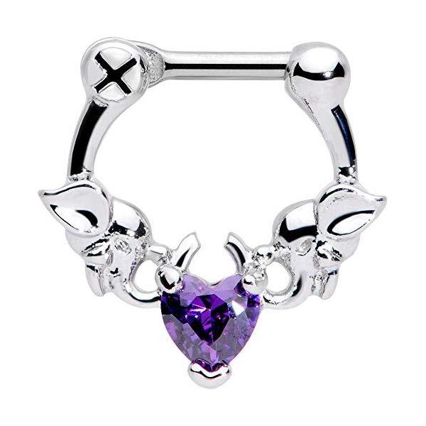 ボディキャンディー ボディピアス アメリカ 日本未発売 ウォレット ブランド かわいい 綺麗 65728 Body Candy 16G 316L Steel Septum Clicker Purple Accent Heart Daith ...