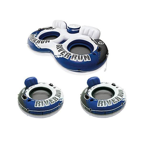 フロート プール 水遊び 浮き輪 58837EP+2x58825EP Intex River Run II Inflatable Double Rider Inntertube with Built-in Cooler and Cuphol...