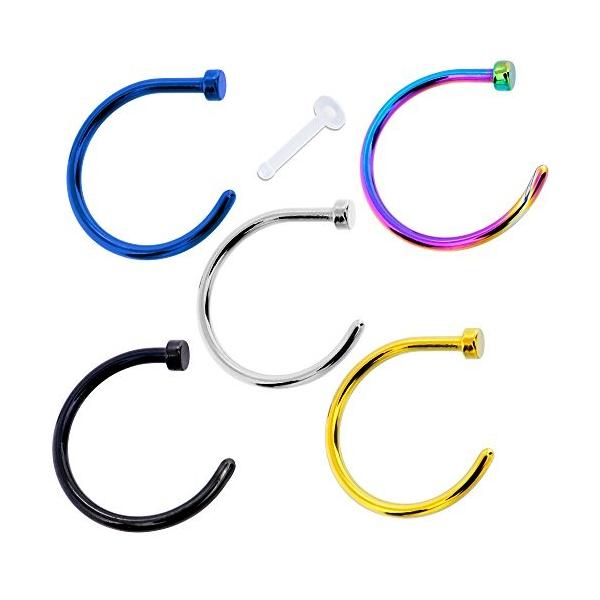 ボディキャンディー ボディピアス アメリカ 日本未発売 ウォレット ブランド かわいい 綺麗 NH-14 Body Candy Pack of 5 Assorted Stainless Steel Nose Hoop Rings 18 Ga...