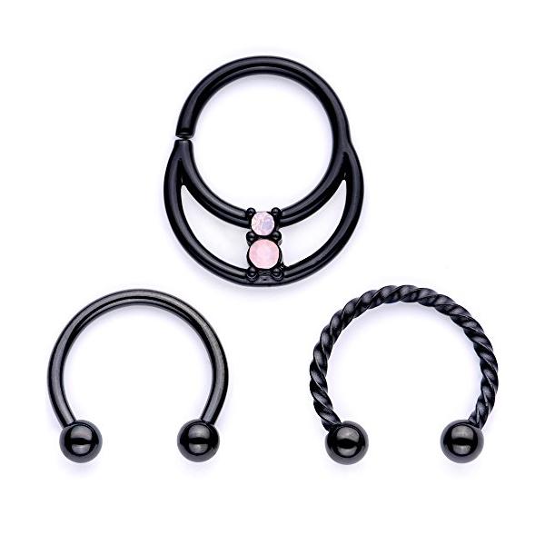 ボディキャンディー ボディピアス アメリカ 日本未発売 ウォレット ブランド かわいい 綺麗 64246 Body Candy 3PC 16G Black 316L Steel Septum Jewelry Horseshoe Pink A...