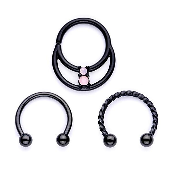 ボディキャンディー ボディピアス アメリカ 日本未発売 ウォレット ブランド かわいい 綺麗 64247 Body Candy 3PC 16G Black 316L Steel Septum Jewelry Horseshoe Teal A...