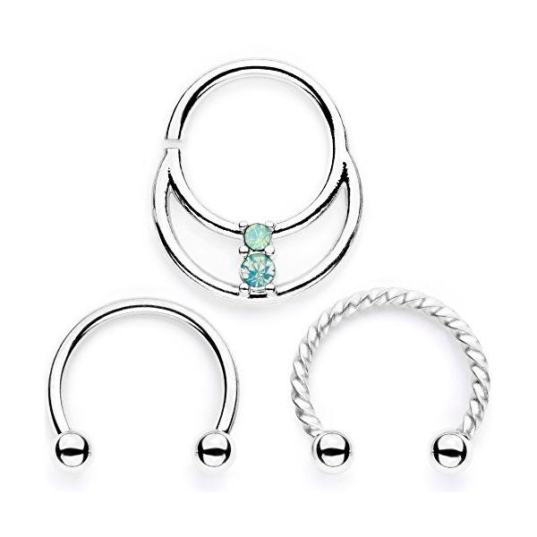 ボディキャンディー ボディピアス アメリカ 日本未発売 ウォレット ブランド かわいい 綺麗 64245 Body Candy 3PC 16G 316L Steel Septum Jewelry Horseshoe Teal Accent ...