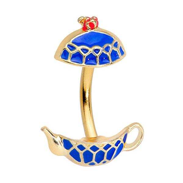 ボディキャンディー ボディピアス アメリカ 日本未発売 ウォレット ブランド かわいい 綺麗 68560 Body Candy Womens PVD Steel Navel Ring Piercing Blue Tea Time Teapo...