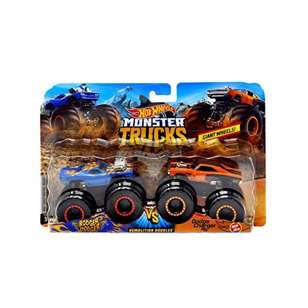 ホットウィール マテル ミニカー ホットウイール gbt69 Hot Wheels Monster Trucks Demolition Doubles Giant Wheels Rodger Dodger Vs Dodge Charger ...