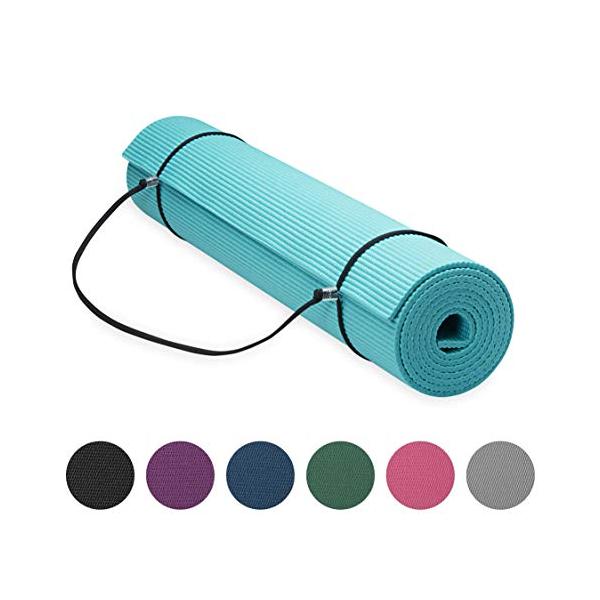 ヨガマット フィットネス 05-64061 Gaiam Essentials 1/4" Thin (6mm) Yoga &amp; Pilates, Fitness &amp; Exercise Mat with Easy-Cinch Ca...