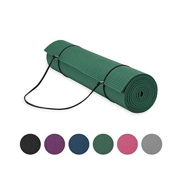 ヨガマット フィットネス 05-63315 Gaiam Essentials 1/4" Thin (6mm) Yoga &amp; Pilates, Fitness &amp; Exercise Mat with Easy-Cinch Ca...