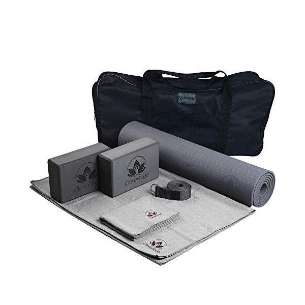 ヨガマット フィットネス  Clever Yoga 7-Piece Yoga Kit for Women &amp; Men - 6mm Cushioned Non-Slip Mat, 2 Foam Blocks, 8ft Strap, M...