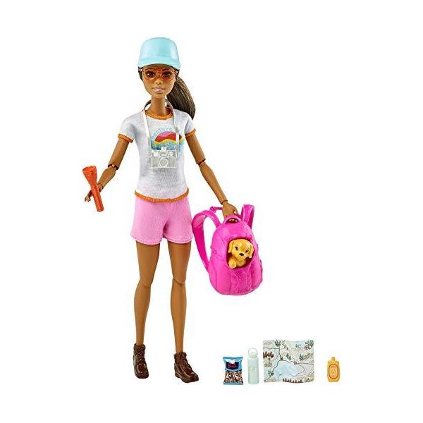 バービー バービー人形 GRN66 Barbie Hiking Doll Set, Brunette with Puppy &amp; 9 Accessories Including Backpack Pet Carrier, Map, C...