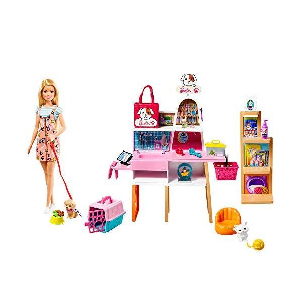 バービー バービー人形 GRG90 Barbie Doll (11.5-in Blonde) and Pet Boutique Playset with 4 Pets, Color-Change Grooming Feature and A...