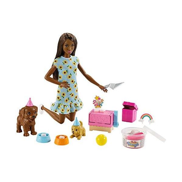 バービー バービー人形 GXV76 Barbie Doll (11.5-inch Brunette) and Puppy Party Playset with 2 Pet Puppies, Dough, Cake Mold and Acce...