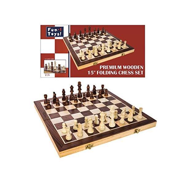 ボードゲーム 英語 アメリカ 海外ゲーム  Fun+1 Toys! Wooden Chess Set for Adults and Kids, 15" Portable Chess Board Set with Chess Pieces &...