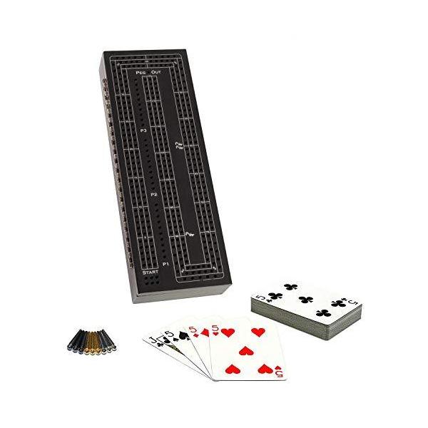 ボードゲーム 英語 アメリカ 海外ゲーム  WE Games 3 Player Wood Cribbage Set - Easy Grip Pegs and 2 Decks of Cards Inside of Board - Black ...