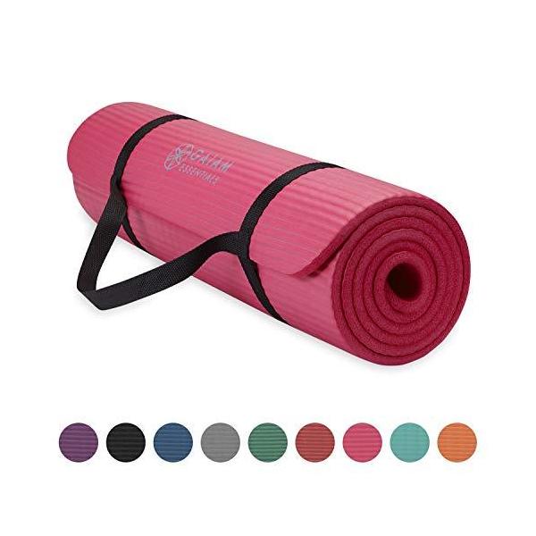 ヨガマット フィットネス 05-63324 Gaiam Essentials Thick Yoga Mat Fitness &amp; Exercise Mat with Easy-Cinch Carrier Strap, Pink, 72...