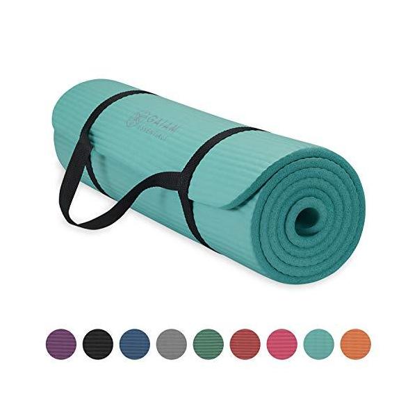 ヨガマット フィットネス 05-63325 Gaiam Essentials Thick Yoga Mat Fitness &amp; Exercise Mat With Easy-Cinch Carrier Strap, Teal, 72...