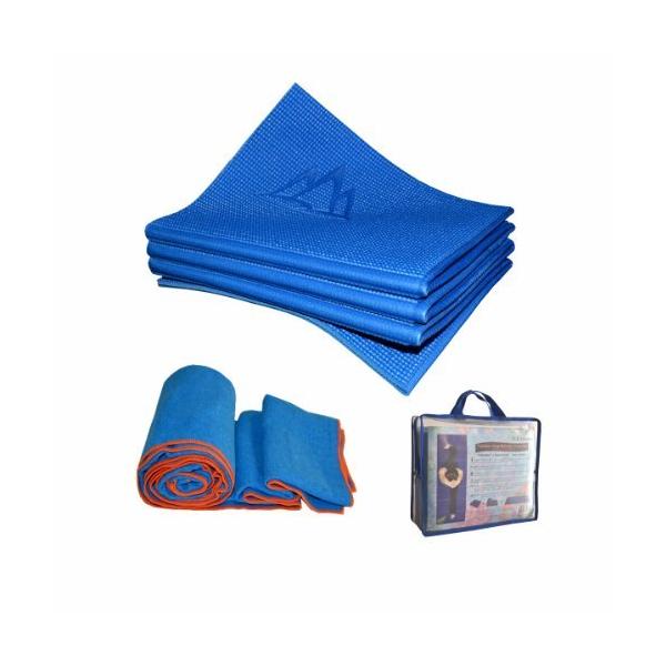 ヨガマット フィットネス YFM-SET-Blue Khataland Yoga Set-YoFoMat (Patented Folding Yoga Mat) + Equanimity Premium Yoga Towel + Trave...