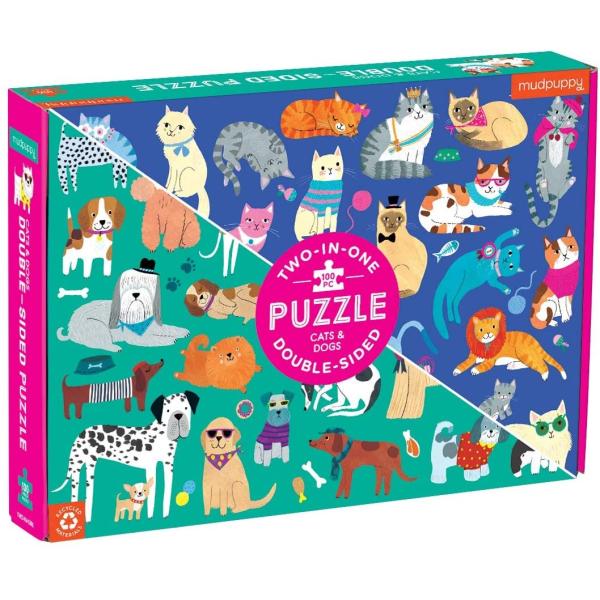ジグソーパズル 海外製 アメリカ 0735360731 Mudpuppy Cats and Dogs Double-Sided Puzzle, 100 Pieces, 22”x16.5” ? Perfect Family Puzzle fo...