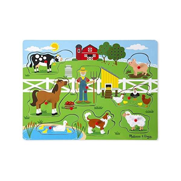 ジグソーパズル 海外製 アメリカ MND738 Melissa &amp; Doug Old MacDonald's Farm Song Puzzle ? 8-Piece Wooden Peg Puzzle with Light-Activ...