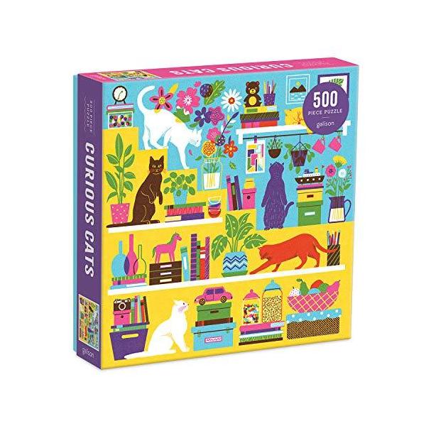 ジグソーパズル 海外製 アメリカ 9780735366503 Galison Curious Cats 500 Piece Puzzle from Galison - Bright and Colorful Illustrations of...