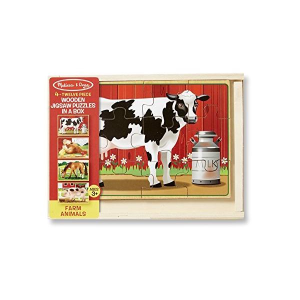ジグソーパズル 海外製 アメリカ MND3793 Melissa &amp; Doug 4?in?1 Wooden Farm Jigsaw Puzzle Set, 48 Pieces with Storage Box, Toddler Pu...
