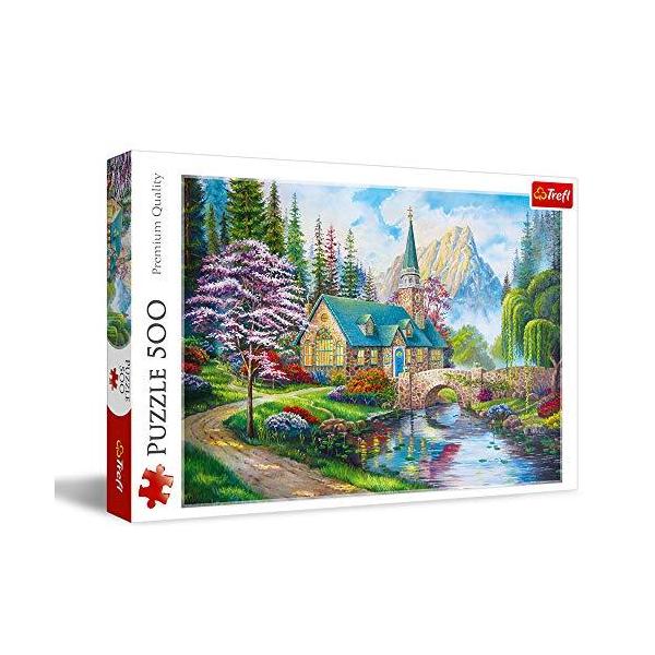 ジグソーパズル 海外製 アメリカ 37327 TREFL 500 Piece Jigsaw Puzzles, Woodland Seclusion, Idylic Landscape, Mountains and River, Cottag...