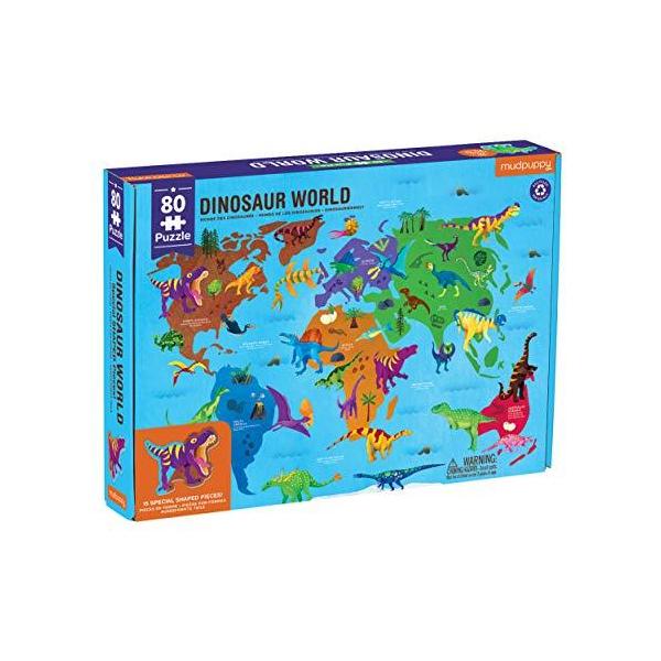 ジグソーパズル 海外製 アメリカ 9780735367906 Mudpuppy Dinosaur World ? 80 Piece Geography Puzzle with Dino Shaped Pieces Featuring a V...