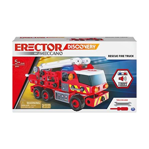 メカノ 知育玩具 パズル ブロック 6056415 Meccano Fire Truck Toy Model Car Kit (152 pcs): Battery-Powered Siren Sound, Lights &amp; Swiv...
