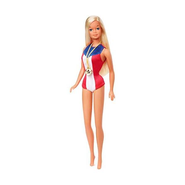 バービー バービー人形 GPC77 Barbie 1975 Gold Medal Doll Reproduction, Wearing Olympics-Themed One-Piece and Gold Medal Accessory. ...