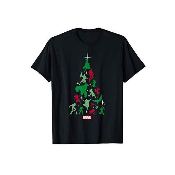 マーベル Marvel アベンジャーズ ガーディアンズオブギャラクシー クリスマスツリー 半袖Tシャツ レディース【Sサイズ】ブラック ファッション トップス アメリカTシャツ キャラクター ファッション トップス 海外モデル 21PMXQ...