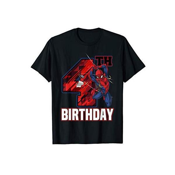 マーベル Marvel スパイダーマン ウェブスイング 4歳の誕生日 半袖Tシャツ キッズ6-6x 【日本サイズ110-120相当】 ブラック ファッション トップス アメリカTシャツ キャラクター ファッション トップス 海外モデル E8...
