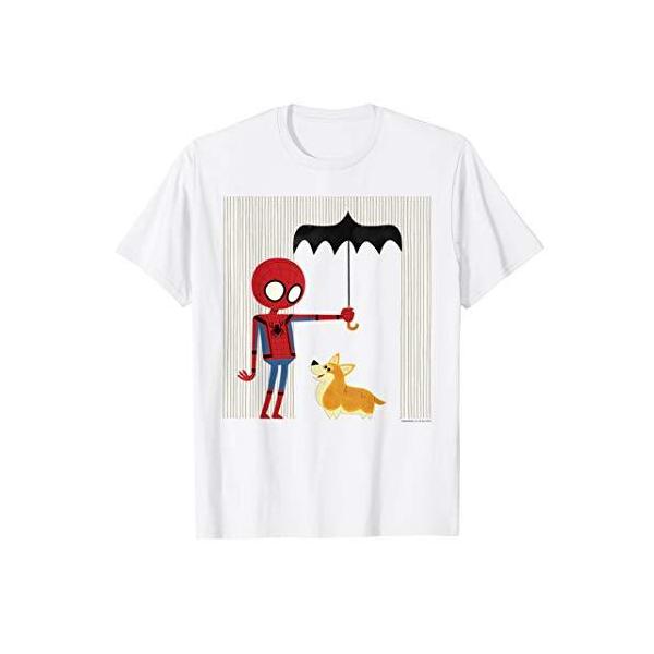 Tシャツ キャラクター ファッション トップス 海外モデル W88PARBW7KS Marvel Spider-Man Far From Home Corgi In The Rain T-Shirt海外限定品を迅速輸入！5〜15営業日にて発...
