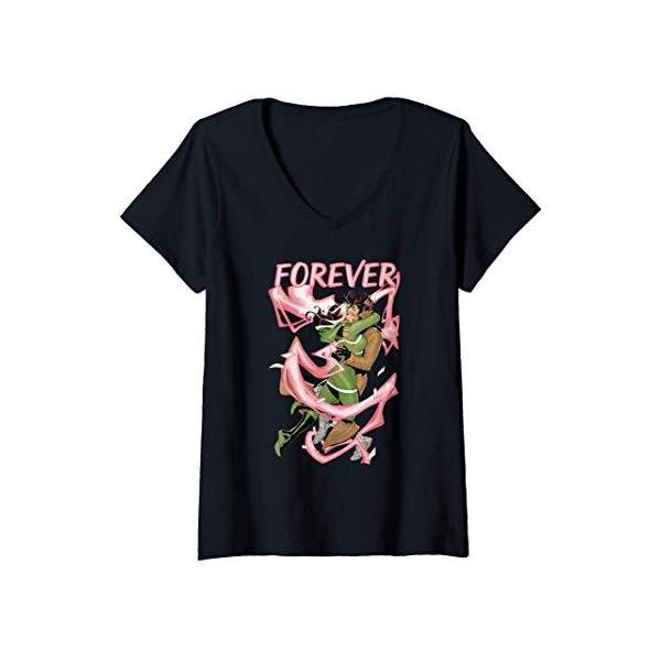 マーベル Marvel X-men ローグ&amp;がんビット フォーエバーキス 半袖Tシャツ Vネック レディース 【Sサイズ】 ブラック ファッション トップス アメリカ バレンタインTシャツ キャラクター ファッション トップス 海外...
