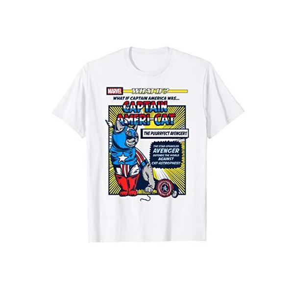 マーベル Marvel もしキャプテンアメリカがキャプテンアメリキャットだったら？ 半袖Tシャツ レディース 【Sサイズ】 ホワイト ファッション トップス アメリカTシャツ キャラクター ファッション トップス 海外モデル YF0EF37...