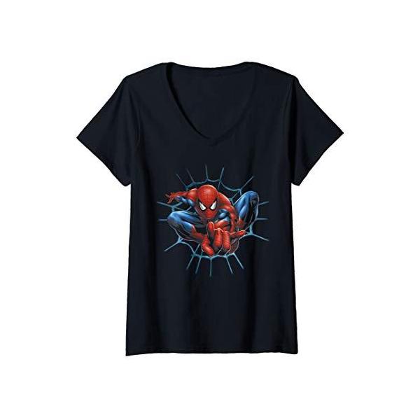 Tシャツ キャラクター ファッション トップス 海外モデル MQP5JWACW5J Womens Marvel Spider-Man Web Sling Portrait V-Neck T-Shirt海外限定品を迅速輸入！5〜15営業日にて...