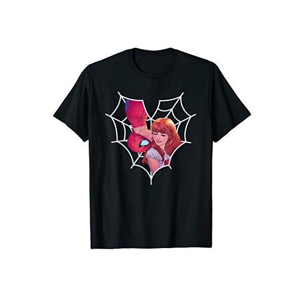 Tシャツ キャラクター ファッション トップス 海外モデル G1AZ6B88ZNV Marvel Spider-Man and Mary Jane Kiss Heart Web T-Shirt海外限定品を迅速輸入！5〜15営業日にて発送しま...