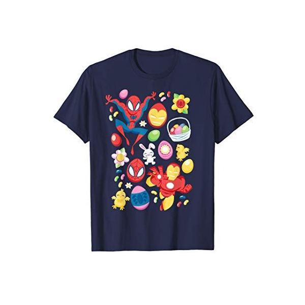 マーベル Maevel スパイダーマン アイアンマン イースター 半袖Tシャツ キッズ6-6x 【日本サイズ110-120相当】 ネイビー ファッション トップス アメリカTシャツ キャラクター ファッション トップス 海外モデル RF0R...