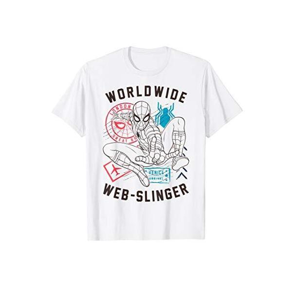 Tシャツ キャラクター ファッション トップス 海外モデル P3K61XD0AFA Marvel Spider-Man Far From Home Worldwide Web-Slinger Poster T-Shirt海外限定品を迅速輸入...