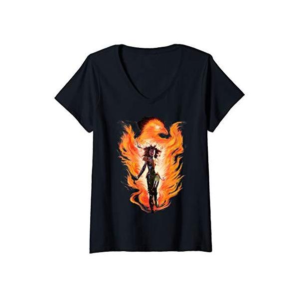 Tシャツ キャラクター ファッション トップス 海外モデル RDVSZGQNST7 Womens Marvel Jean Grey Within The Phoenix Flames Portrait V-Neck T-Shirt海外限定品...