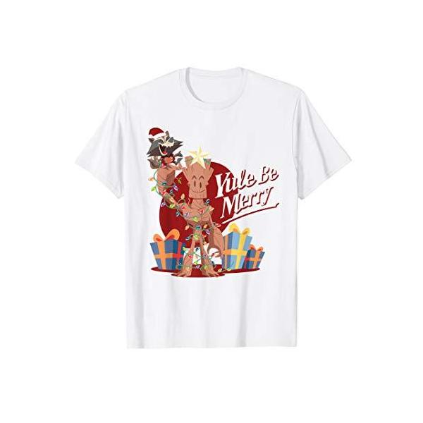 Tシャツ キャラクター ファッション トップス 海外モデル ET641EAN1YJ Marvel Groot and Rocket Yule Be Merry Holiday T-Shirt海外限定品を迅速輸入！5〜15営業日にて発送します...