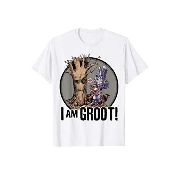 マーベル Marvel  ガーディアンズオブギャラクシー グルート ロケット半袖Tシャツ メンズ 【Sサイズ】 ホワイト ファッション トップス アメリカTシャツ キャラクター ファッション トップス 海外モデル E96DT84NXD9 M...