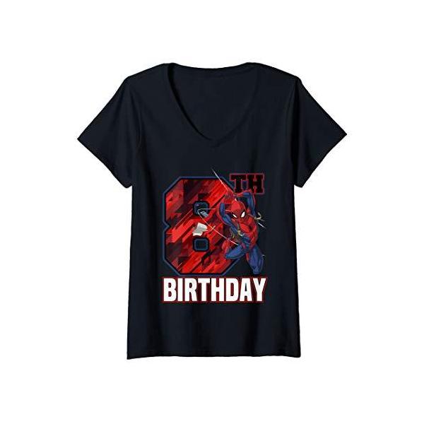 マーベル Marvel スパイダーマン ウェブスイング 8歳の誕生日 半袖Tシャツ Vネック レディース 【Sサイズ】 ブラック ファッション トップス アメリカTシャツ キャラクター ファッション トップス 海外モデル R158VENJP...
