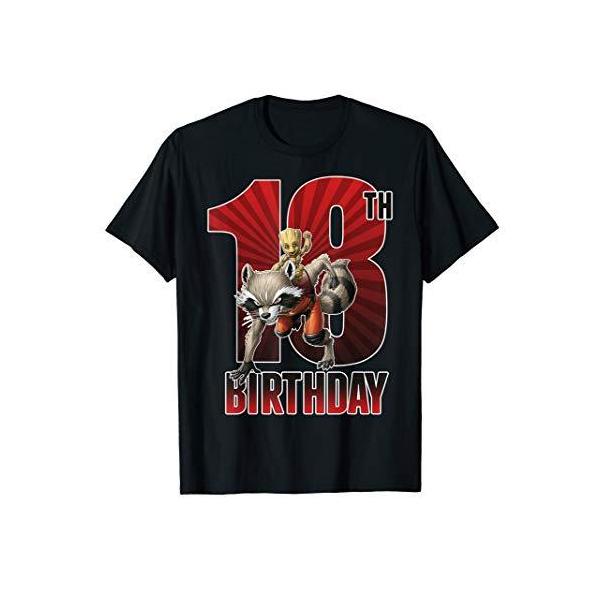 マーベル Marvel ロケット ベビーグルート 18歳誕生日 半袖Tシャツ キッズ6-6x 【日本サイズ110-120相当】 ブラック ファッション トップス アメリカ バースデイTシャツ キャラクター ファッション トップス 海外モデル...