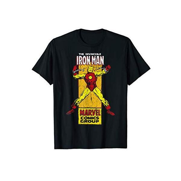 Tシャツ キャラクター ファッション トップス 海外モデル 2P413DEM19J Marvel The Invincible Iron Man Retro Comic Side Panel Stamp T-Shirt海外限定品を迅速輸入！...