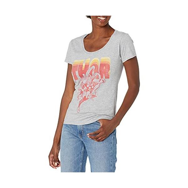 Tシャツ キャラクター ファッション トップス 海外モデル MARV1491-70013004-20-XL Marvel Tee, Gray//Official Thor Retro Women's Scoop Neck el, x-Lar...