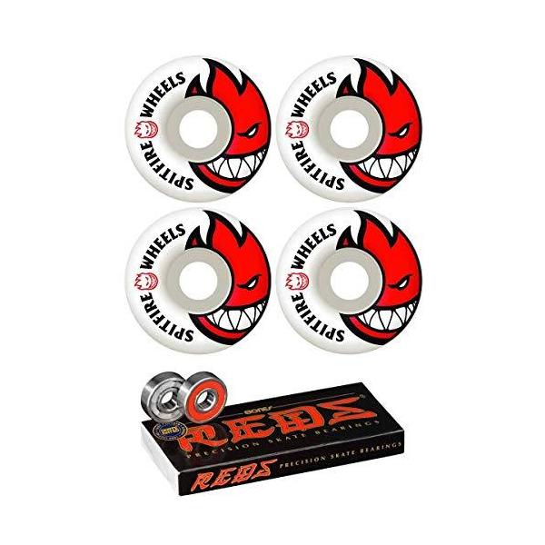 ウィール タイヤ スケボー スケートボード 海外モデル 直輸入 . Spitfire 52mm Wheels Bighead White/Red Skateboard Wheels - 99a with Bones Bearings - 8...