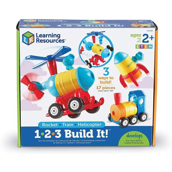 知育玩具 パズル ブロック ラーニングリソース LER2859 Learning Resources 1-2-3 Build It! Rocket-Train-Helicopter - 17 Pieces, Ages 2+, Creativ...