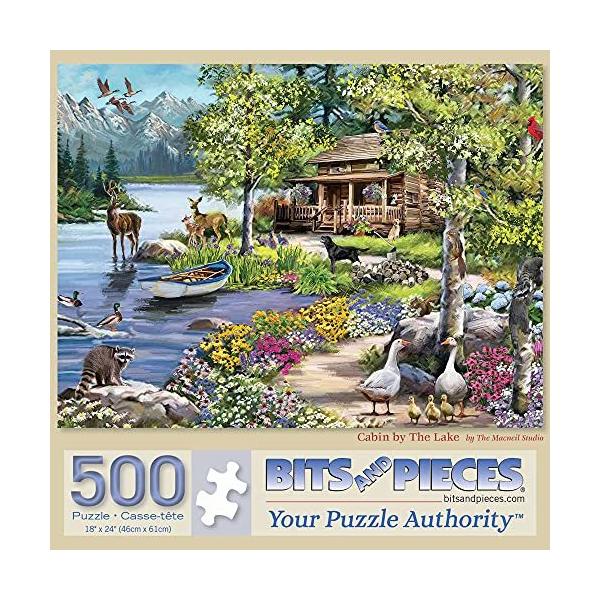 ジグソーパズル 海外製 アメリカ 48167 Bits and Pieces ? 500 Piece Jigsaw Puzzle for Adults ? Cabin by The Lake - Lake Mountain Flower D...