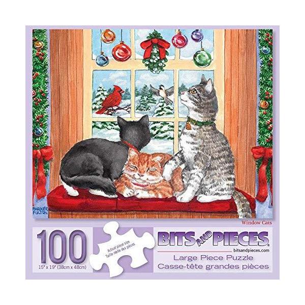 ジグソーパズル 海外製 アメリカ 43261 Bits and Pieces ? Large 100 Piece Jigsaw Puzzle for Adults ? Window Cats - Christmas Holidays Win...