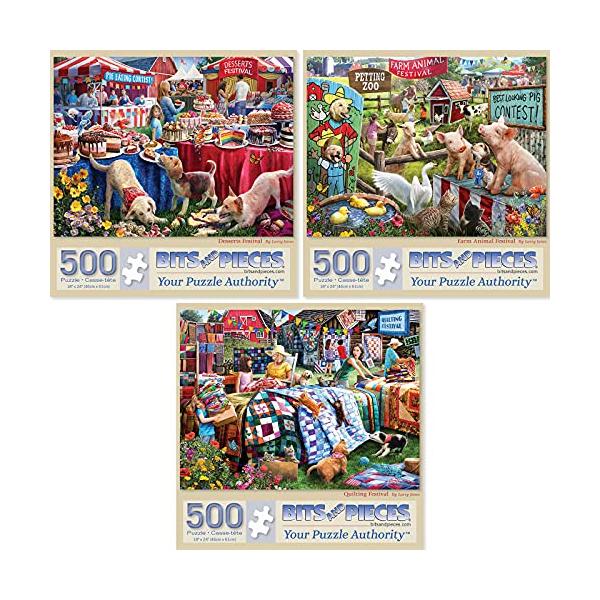 ジグソーパズル 海外製 アメリカ 48324 Bits and Pieces ? Value Set of Three Jigsaw Puzzles for Adults ? Desserts, Farm Animals &amp; Qui...